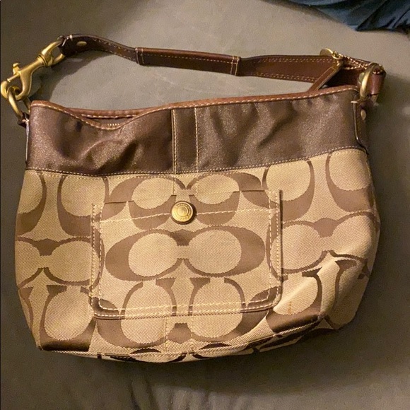 Coach | Bags | Authentic Coach Brown Logo Hobo Purse | Poshmark